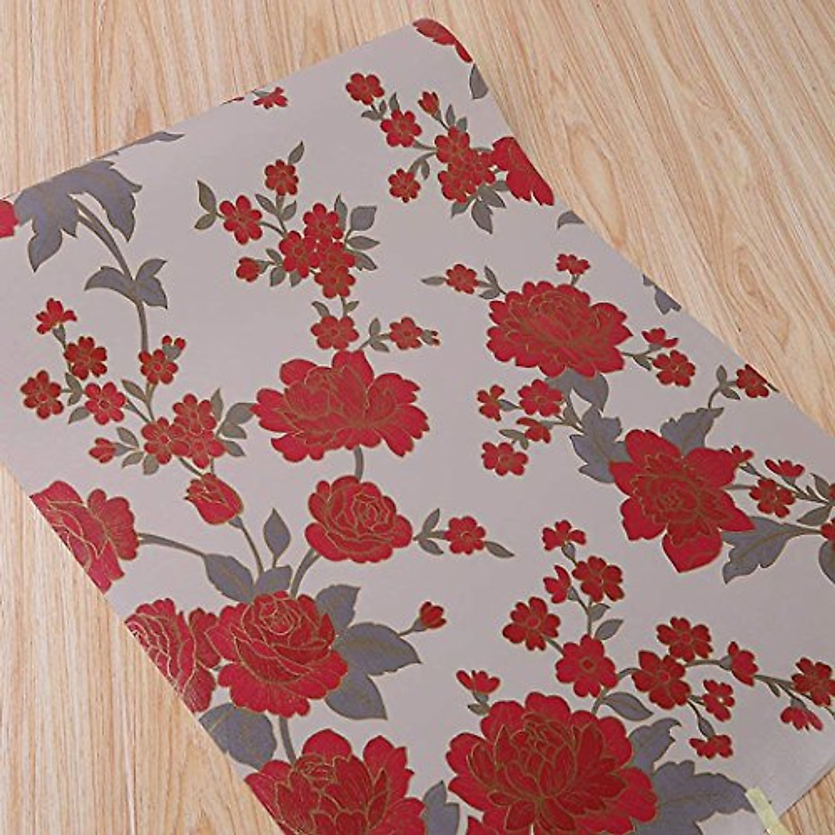 Red Vintage Floral Pattern Contact Paper Shelf Liner Self Adhesive for Cabinets Shelves Drawer Arts and Crafts Decal 17.7x78.7 Inches