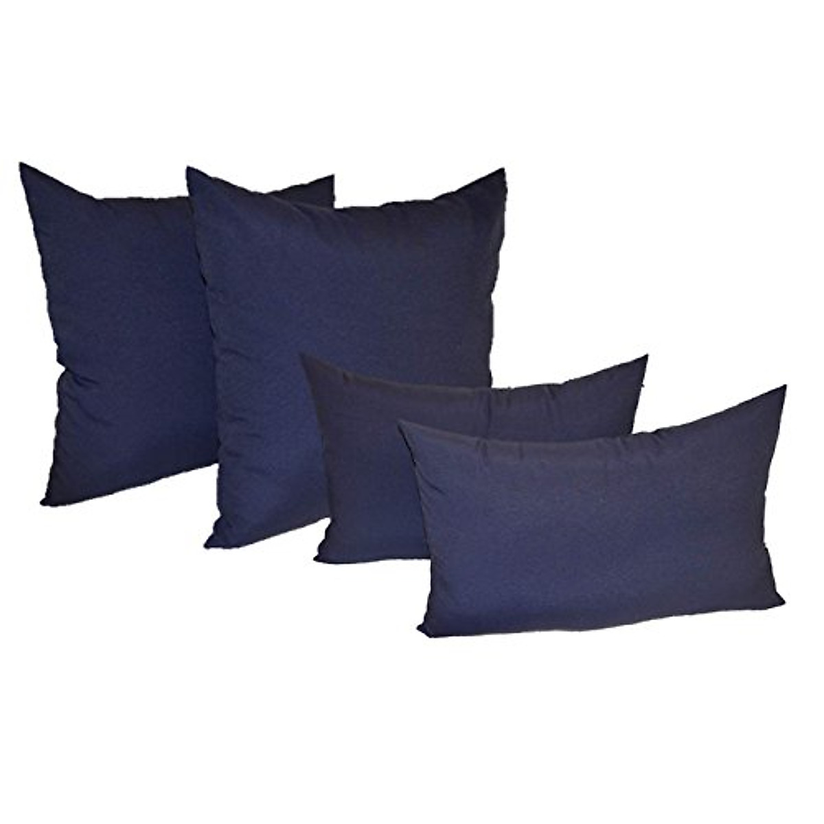 Resort Spa Home Set of 4 Indoor/Outdoor Pillows - 2 Square Pillows & 2 Rectangle/Lumbar Decorative Throw Pillows - Solid Navy Blue Fabric (20" x 20" Square & 11" x 19" Lumbar)
