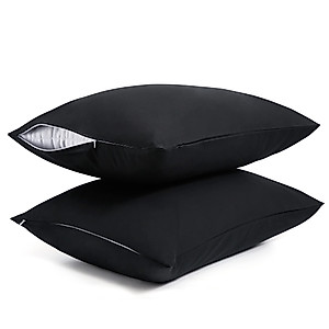 Cotton Pillow Protectors/Cases Queen Size with Zipper 2 Pack Black Color,Cooling & Breathable Bed Pillow Protectors Set of 2 Pillow Cases Cover (Queen Size 20" x 30")