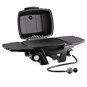 Barpecyou Portable Gas Grill, 2-Burner Small BBQ Propane Grills Tabletop Gas Grill Outdoor Camping Grill 24000 BTU, Detachable Side Tables,Built in Thermometer, Black