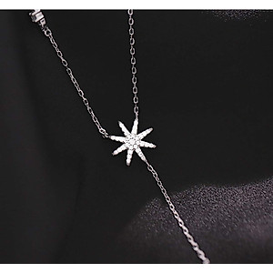 SLUYNZ 925 Sterling Silver Star Y Necklace for Women Teens CZ Star Necklace Snowflake Choker Necklace Pendant (A-Silver)