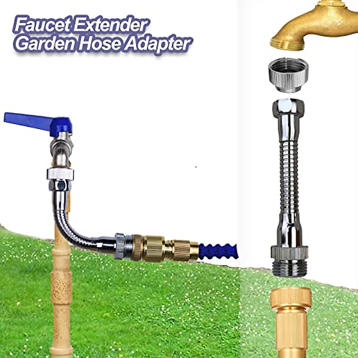 Faucet Extender Garden Hose Adapter Hose Protector, Flexible Kitchen Sink Faucet Adapter to Garden Hose for Male 3/4 Inch & 55/64 Inch to 3/4 Inch GHT