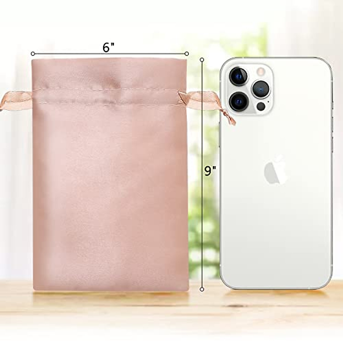 Satin Bags with Drawstring, 6x9" Wedding Favor Drawstring Bags, 50PCS Rose Gold Mini Gift Bags for Jewelry, Baby Shower, Valentine's Day, Craft, Birthday, Business, Party Favors Bags