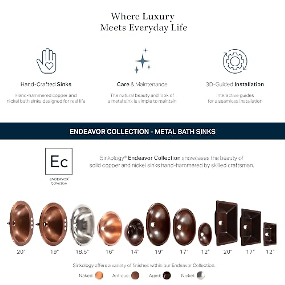 Hawking Copper 17" Rectangular Dual Flex Bath Sink with Care Kit