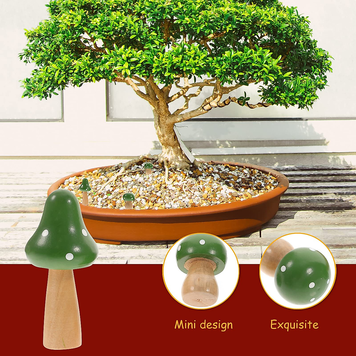 SUPVOX 3pcs Mushrooms Miniature Figurines Mini Wooden Mushrooms Fairy Garden Accessories Flower Pots Micro Landscape Decoration Supplies (Green)