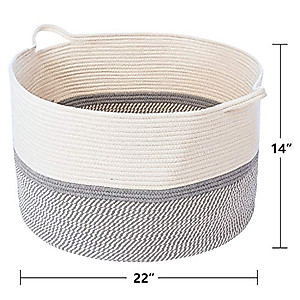 CHICVITA XXL Extra Large Grey Cotton Rope Woven Basket & Grey Small Square Cotton Rope Basket