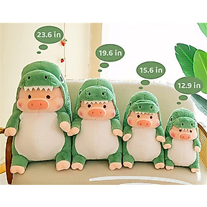 LANFIRE Pig Plush Stuffed Toy Pig Dressed as Shark Dinosaur Cute Plush Pillow for Boys Girls (Green, 15.6 in)