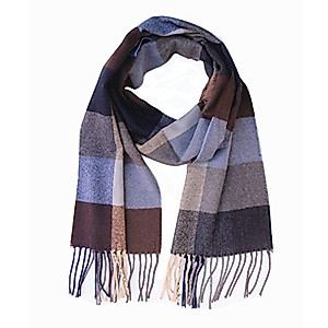 SAFERIN Men Winter Plaid Soft Elegant Cashmere Feel Wrap Scarf Grey Plaid (3-9 Blue Coffee Plaid)