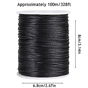 328Feet 2mm Satin Rattail Cord Black Nylon Cord Beading String for Chinese Knotting, Macramé, Beading, Necklaces,Jewelry Making Arts and Crafts (Black)