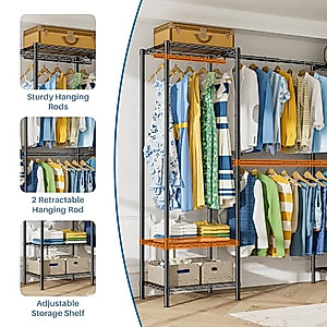 HEMTEN K1 Heavy Duty Clothes Rack Closet, 5 Tiers Adjustable Metal Freestanding Expandable Clothing Storage with 5 Hanger Rods, Easy to Assemble Wardrobe, 78" H x (69.7" - 90") L x 15.7" D, Black