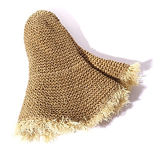 XOCARTIGE Sun Hats Women Straw Hats Wide Brim Summer Beach Hats Foldable Fringed Floppy Fedora Hats Summer Vacation Accessory (Brown)