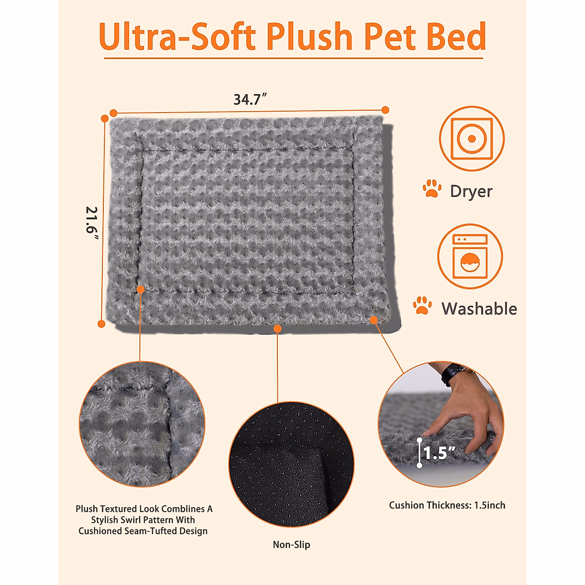 Furnipeture Wooden Dog Crate Furniture with Cushion,Heavy-Duty Dog Crate Side End Table Chew-Proof with Double Door,Modern Kennel for Large Dogs Indoor up to 60 lb - Grey (Size:37" L*23.6W*26" H)