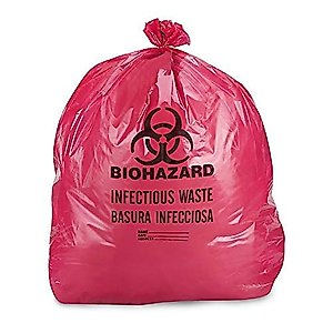 DIAGNOSTICS DIRECT, INC. IW2424 Biohazard Waste Disposable Bag, 7-10 gallon Capacity, 24 L x 24 W, 1.3 mil, Medium, Red, Pack of 100