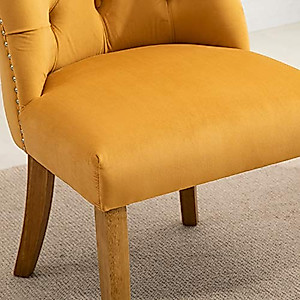 Dolonm Modern Dining Chairs Set of 2 Upholstered Button Tufted Dining Chair with Nailhead Trim Accent Wingback Velvet Wooden Chair for Dining Room Kitchen Bedroom (Orange)