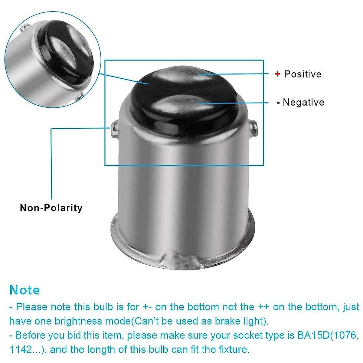 HRYSPN BA15D LED Bulb AC/DC 12V, Double Bayonet Base 5W Daylight White 6000K, 35W Halogen Equivalent, 1076 1130 1176 1142 LED Replacement for Interior RV, Camper (Pack of 2)