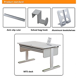 Winfon Adjustable Height Kid Children Home Study Desk Student Electric Writing Table with tilt Desktop, Bookstand，Aluminum Ruler (ENF Right up)