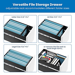 Mount-It! Mobile File Pedestal, File Cabinet with 3 Drawers, Slim Design Under Desk Storage for Files, Folders and Office Supplies, Organizer Cabinet with Lock for Home and Office, White