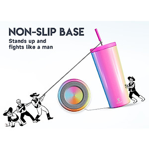 Meoky 24 oz Insulated Tumbler with Lid and Straw, Stainless Steel Vacuum Insulated Tumbler, Keeps Cold for 24 Hours, 100% Leak Proof, Fits in Car Cup Holder (Carnival)