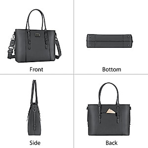 MOSISO PU Leather Laptop Tote Bag for Women (15-16 inch), Waterproof Large Capacity Business Work Briefcase Shoulder Laptop Bag, Gray
