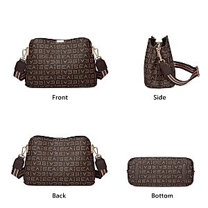 FOXLOVER Small Crossbody Shoulder Bags for Women PVC Faux Leather Ladies Monogram Purses Womens Fashion Signature Handbag with Adjustable Shoulder Strap (Brown)