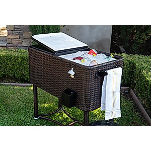 Permasteel 80-Qt Hand-Woven Wicker Patio Cooler with Wheels | Beverage Rolling Cooler for Backyard Deck, PS-A208-BB, Outdoor Drink Cart, Rattan Style, Brown
