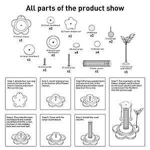 HivaolJoy Kitten Scratching Post - 4 in 1 Cat Scratching Post,19.69" Wooden Cat Scratch Post with 2 Level Cat Sisal Balls Interactive Cat Toy and 2 Sisal Hanging Balls for Indoor Kittens, Adult Cats