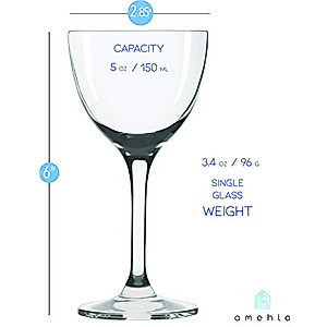 Nick and Nora Coupe Cocktail Glasses - Handblown Small Plain Vintage Coupe Glass to Serve a Manhattan, Martini, Aperitif, Algonquin, or Port Wine, 5-ounce (Plain, 4)