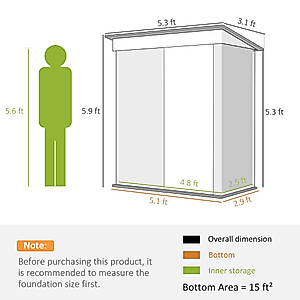 Outsunny 5.3' x 3' Outdoor Storage Shed, Metal Garden Tool House with Sloping Roof and Lockable Door for Backyard, Bike, Patio, Garage, Lawn, Gray