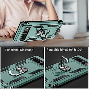IKAZZ Suitable for Google Pixel 7 Pro Case,Military Grade Shockproof Heavy Duty Protective Phone Cover Pass 16ft Drop Test with Magnetic Kickstand Car Mount Holder Pine Green