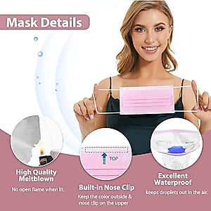 EBAT Pink Disposable Face Masks 50 PCS(1 Box),3-Ply Non-Woven & Melt-Blown Fabric,High Filtration Ventilation Security Hygiene Protection for Adults Women (Other Color-Style-Quantity Available)