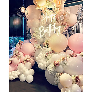 Pink Balloons Garland Arch Kit - Double Stuffed Matte Light Pink and White Cream Peach Latex Balloon Different Sizes 18 12 10 5In Boho Ballon for Baby Shower Party Decorations