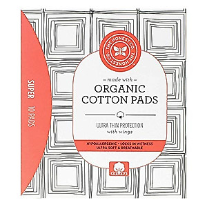 The Honest Company Organic Cotton Pads | Super | Hypoallergenic Pads with Wings | Ultra-Soft and Ultra-Thin | PH Compatible | Breathable | Plant-Based with Organic Cotton | 10 Count