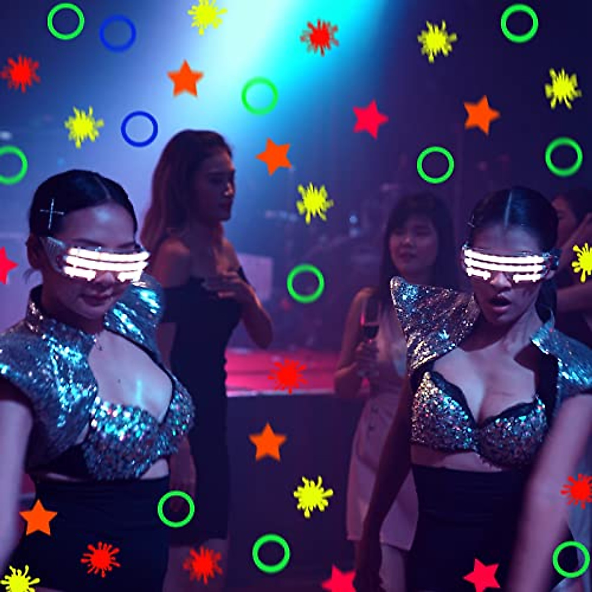 Glow Party Confetti, Neon Birthday Party Confetti Circle Dots Stars Fluorescent Confetti UV Blacklight Birthday Reactive Glow Party Confetti for Blacklight Neon Birthday Party Wedding Supplies 300 Pcs