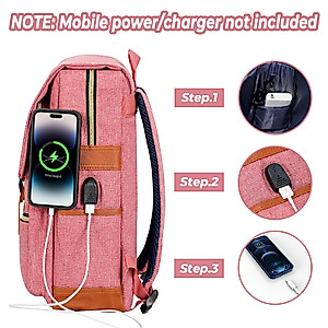 Ronyes Vintage Laptop Backpack for Women Men,15.6 inch Bookbag Casual Daypack with USB Charging Port for College Work, Pink Backpacks