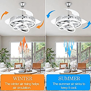 Cusp Barn 42" Retractable Ceiling Fan, Silent DC Motor Modern Ceiling Fan with Lights and Remote, 6 Speed Modern LED Ceiling Fan for Bedroom Living Room