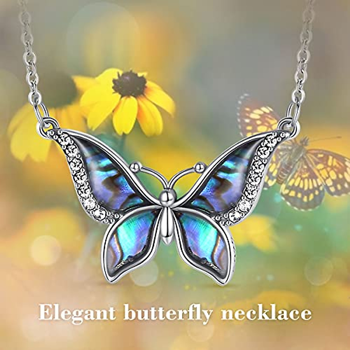 INFUSEU Small Butterfly Necklace Womens Abalone Pendant Jewelry 925 Sterling Silver