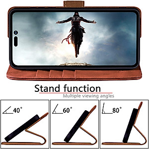 DuckSky for iPhone 14 Pro 6.1"Genuine Leather Wallet case 【RFID Blocking】【4 Credit Card Holder】【Real Leather】Flip Folio Book Phone case Protective Cover Women Men for Apple 14Pro 5G case Light Brown