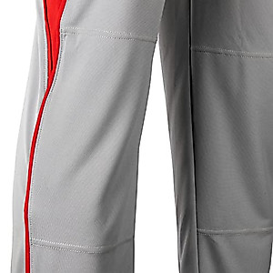 CHAMPRO Triple Crown OB2 Open-Bottom Loose Fit Baseball Pants with Adjustable Inseam and Reinforced Sliding Areas, Grey, Scarlet, x-Large