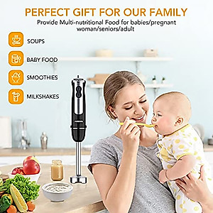 Acekool 800W Immersion Hand Blender, 12 Speed 5-in-1 Stainless Steel Stick Blender with Turbo Mode, 600ML Beaker, Milk Frother, Egg Whisk for Puree Infant Food, Smoothies, Sauces, Soups, BPA-Free