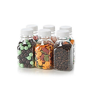 (6) 8 oz. Clear Food Grade Plastic Juice Bottles with Tamper Evident Caps 6/pack (8 oz., White Lids)
