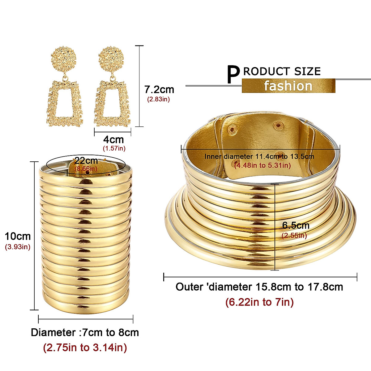 sailimue 4pcs African National Jewelry for Women African Egyptian Choker Collars Gold Chunky Statement Leather Necklace Bangle Bracelet Earring Jewelry Set, MQI-SAIS-SS29-Africa