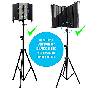 AxcessAbles Microphone Isolation Shield Stand Only. Single-Cast Stand 4ft4"- 6ft. For thread mount and back mount Vocal Isolation Shields. Mic Thread Adapters Included (SF-TRIPOD)