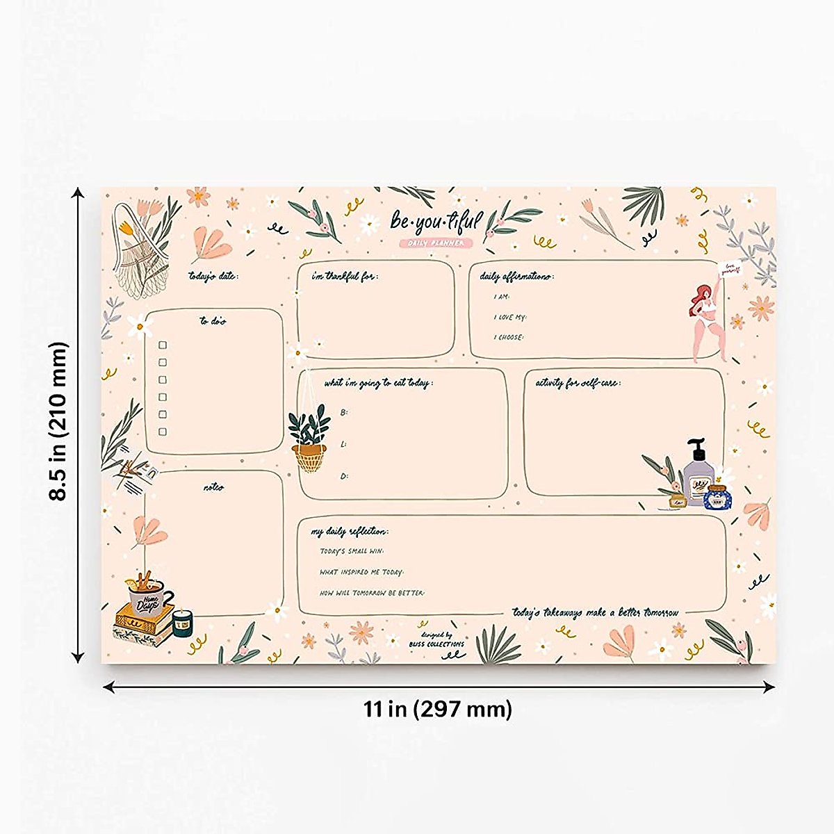 Bliss Collections Daily Planner, Balanced Self-Care Calendar, Organizer, Scheduler, Productivity Tracker for Organizing Goals, Tasks, Notes and To-Do Checklists, 8.5"x11" Tear-Off Sheets (50 Sheets)