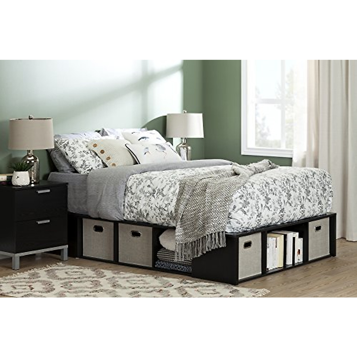 South Shore Flexible Bed with Storage and Baskets Black Oak, Contemporary