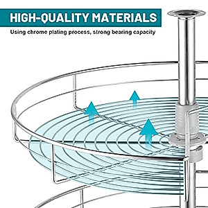 CLLVGOKD Kidney Chrome Lazy Susan, 28 Inch Lazy Susan Blind Corner Cabinet, 360° Rotating Corner Cabinet Lazy Susan, 2 Tier Adjustable Height, Lazy Susan Organizer for Cabinet Space Saving