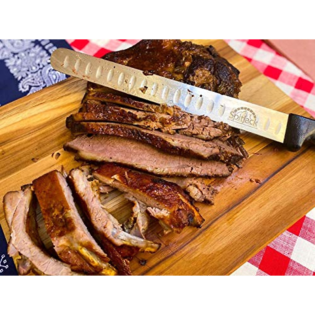 SpitJack BBQ Smoked Brisket Knife for Meat Carving and Slicing - SS, Granton Edge, 11 Inch Blade