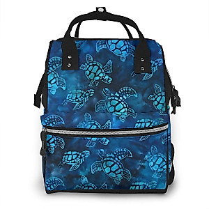 Sea Turtles Batik Diaper Bag Backpack Multi Function Nappy Bag Large Capacity Mommy Backpack Organizer for Baby Care Baby Bag for Mom and Dad