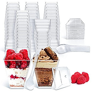 Lex Store 50 Pack 5 oz Plastic Dessert Cups with Lids and Spoons Clear Parfait Cups with Lids Mini Dessert Shooter Cups for Parties Yogurt, Fruit, Ice Cream Serve Appetizer with Vasos Para Postres