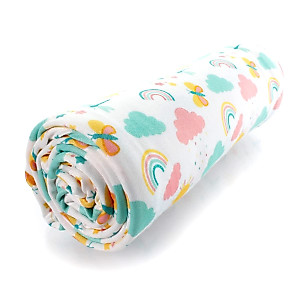 Pastel Rainbows and Butterflies DBP Fabric - Double Brushed Polyester 4 Way Stretch - 1 Yard