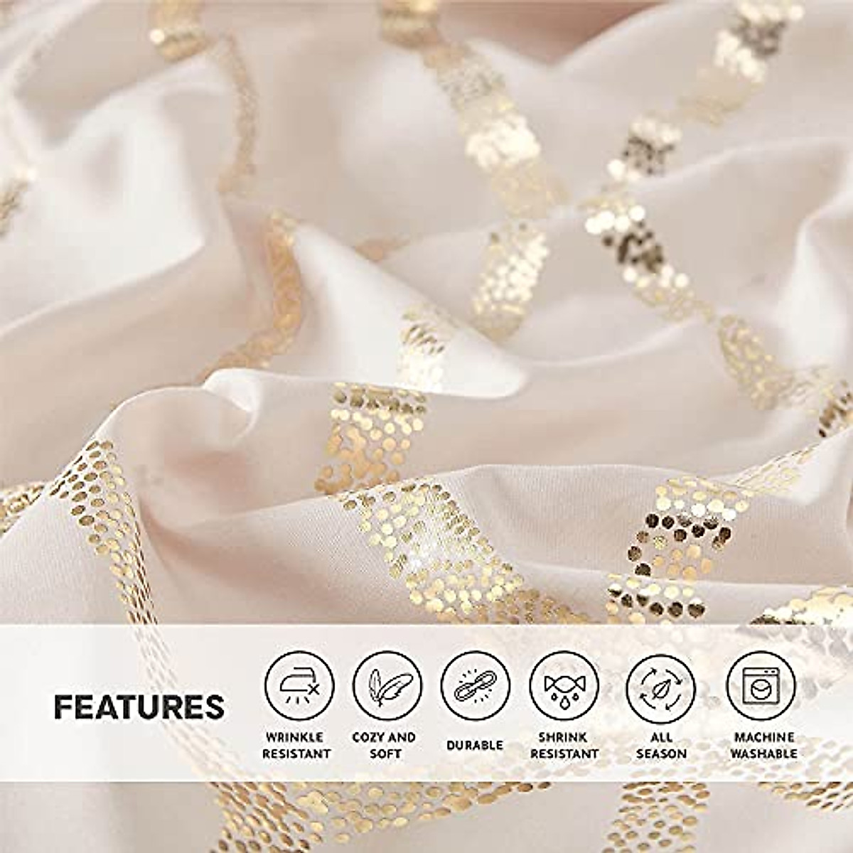 Comfort Spaces Vivian Comforter Set Ultra Soft All Season Lightweight Modern Geometric Glam Metallic Print Bedding, Matching Sham, Decorative Pillow, Full/Queen, Geometric Blush/Gold